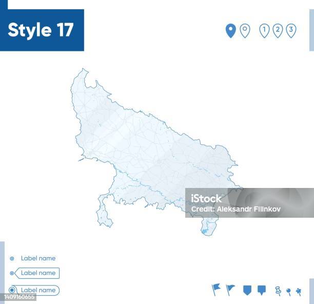 Uttar Pradesh Inde Carte Isolée Sur Fond Blanc Avec De Leau Et Des