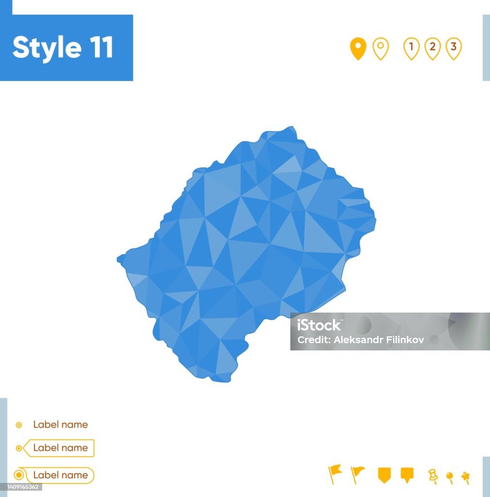 Lesotho Blue Low Poly Map Polygonal Map Outline Map Vector Illustration