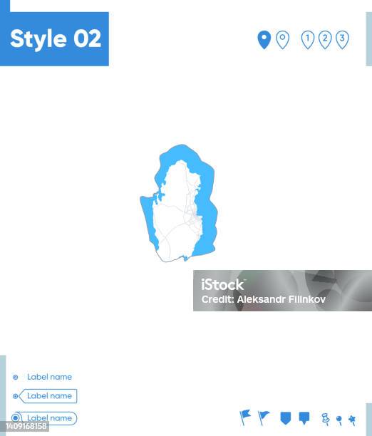 Qatar Carte De Course Isolée Sur Fond Blanc Avec De Leau Et Des Routes