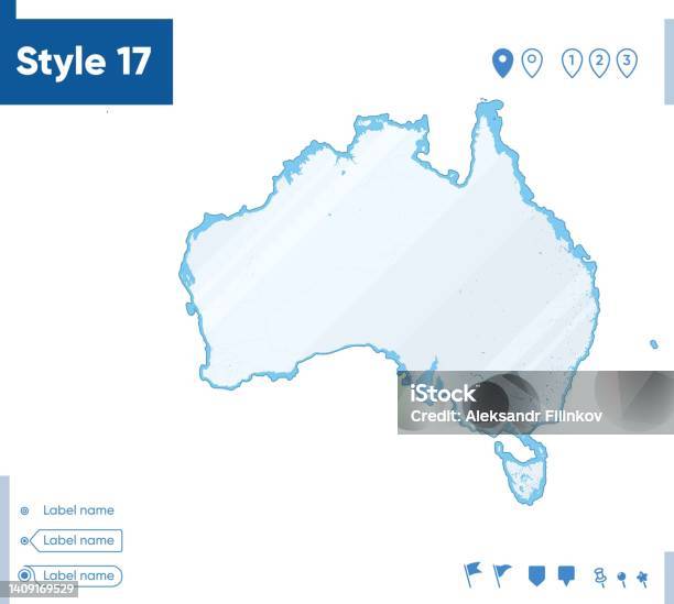 Australie Carte Isolée Sur Fond Blanc Avec De Leau Et Des Routes Carte