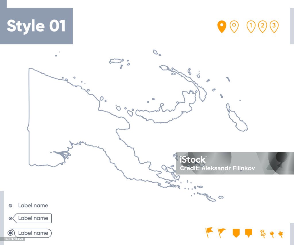 Papouasienouvelleguinée Carte Des Traits Isolée Sur Fond Blanc Plan De