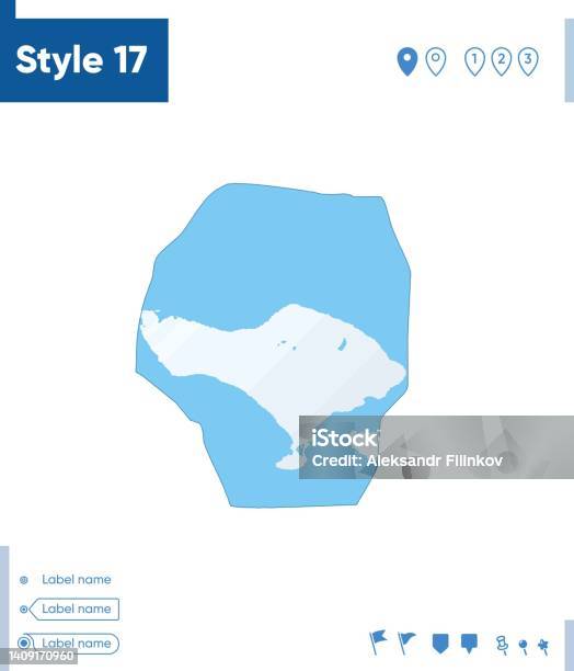 Bali Indonésie Carte Isolée Sur Fond Blanc Avec De Leau Et Des Routes