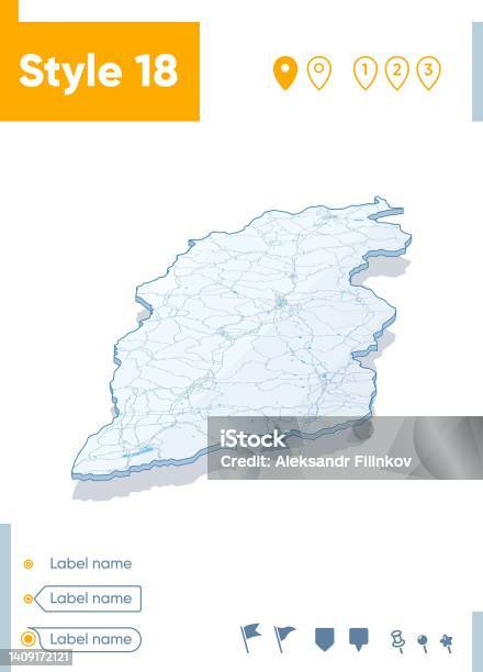 Shanxi Chine Carte 3d Sur Fond Blanc Avec De Leau Et Des Routes Carte