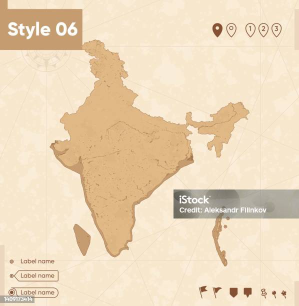 Stock Ilustrace Indie Mapa Ve Vintage Stylu Mapa V Retro Stylu Sépie