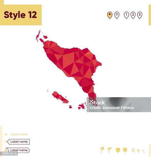 Aceh Indonésie Carte Rouge Low Poly Carte Polygonale Plan De La Carte