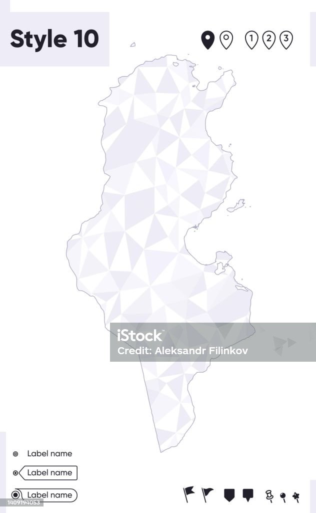 Tunisie Carte Blanche Et Grise Low Poly Carte Polygonale Plan De La