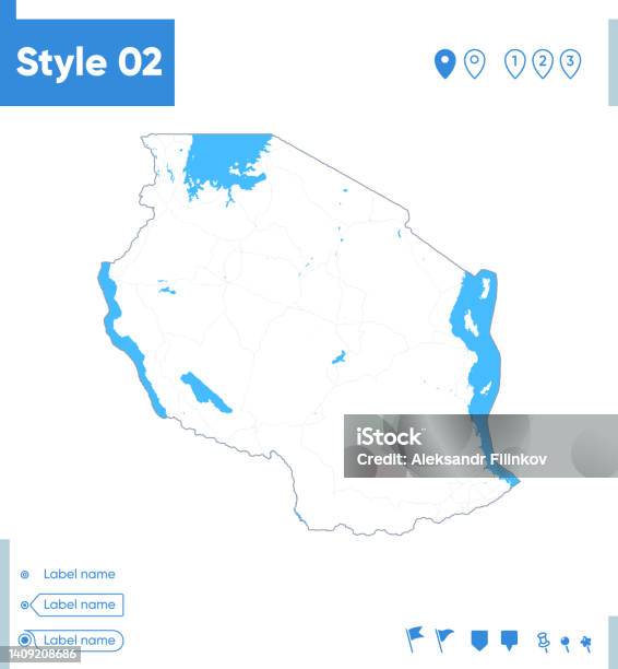 Tanzanie Carte De Course Isolée Sur Fond Blanc Avec De Leau Et Des