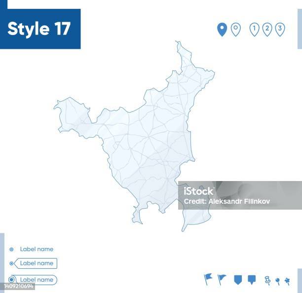Haryana Inde Carte Isolée Sur Fond Blanc Avec De Leau Et Des Routes