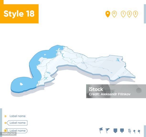 Biobio Chili Carte 3d Sur Fond Blanc Avec De Leau Et Des Routes Carte