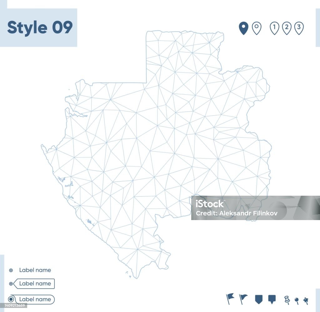 Gabon White Low Poly Map Polygonal Map Outline Map Vector Illustration