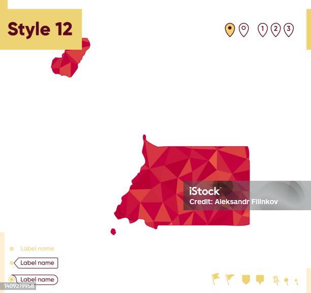 Equatorial Guinea Red Low Poly Map Polygonal Map Outline Map Vector
