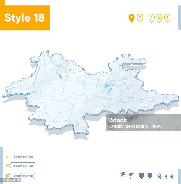 Yunnan Chine Carte 3d Sur Fond Blanc Avec De Leau Et Des Routes Carte