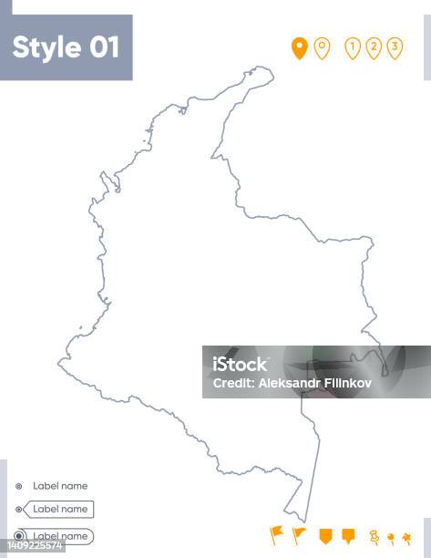 Colombie Carte Des Traits Isolée Sur Fond Blanc Plan De La Carte Carte