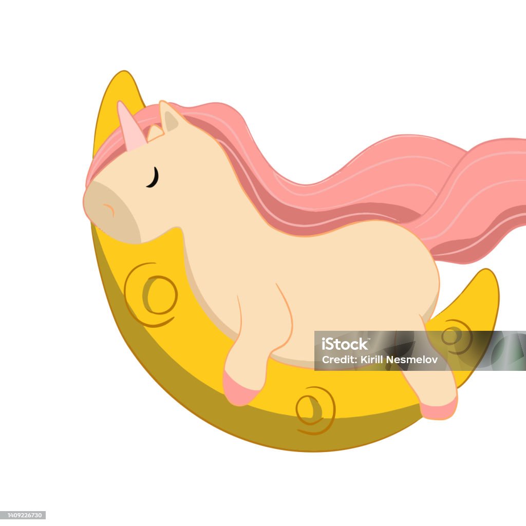 Ilustración de Lindo Unicornio Durmiendo En La Luna Amarilla y más ... Ilustración de Lindo Unicornio Durmiendo En La Luna Amarilla y más ...