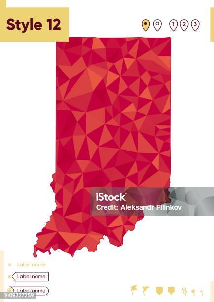 Indiana Usa Red Low Poly Map Polygonal Map Outline Map Vector
