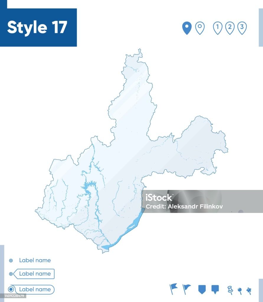 Région Dirkoutsk Russie Carte Isolée Sur Fond Blanc Avec De Leau Et Des