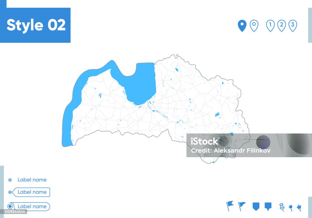 Lettonie Carte De Course Isolée Sur Fond Blanc Avec De Leau Et Des