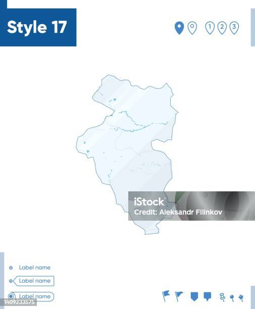Bulgan Mongolie Carte Isolée Sur Fond Blanc Avec De Leau Et Des Routes