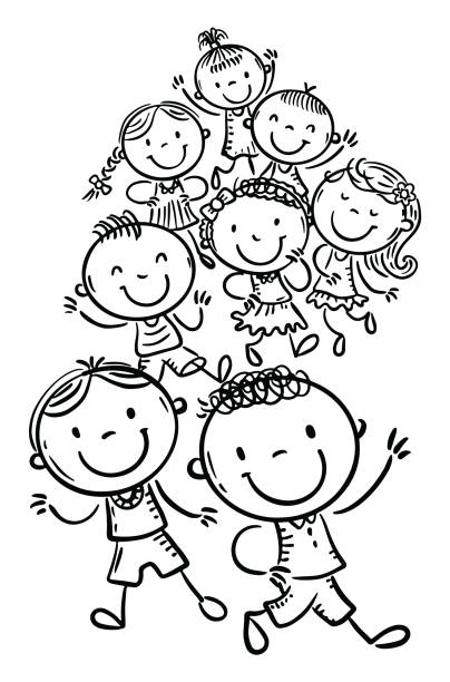 Kids Running Clip Art Black And White