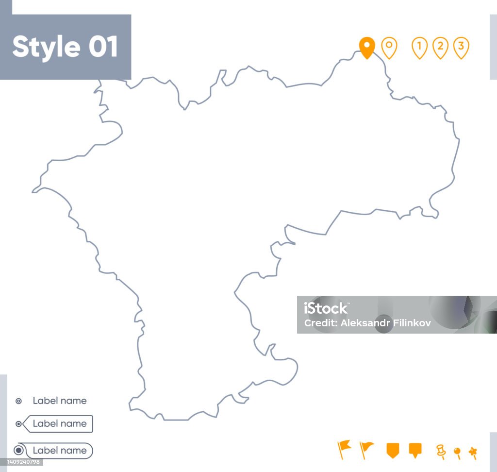 Région Doulianovsk Russie Carte Des Traits Isolée Sur Fond Blanc Plan