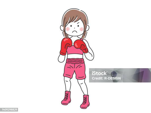 Illustration Of A Female Boxer In A Fighting Pose Stok Vektör Sanatı