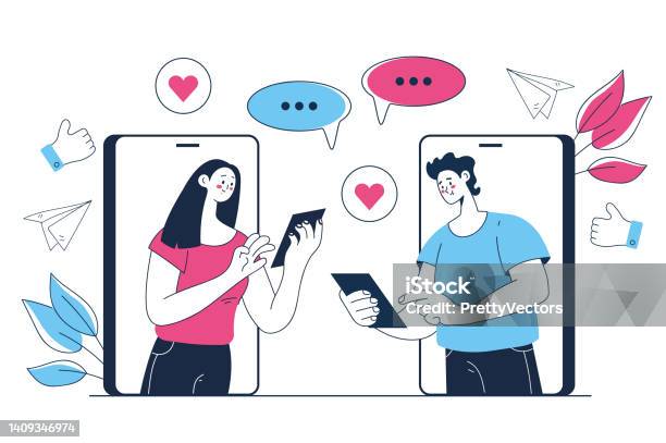 Komunikasi Online Chatting Konsep Media Sosial Ilustrasi Desain Grafis