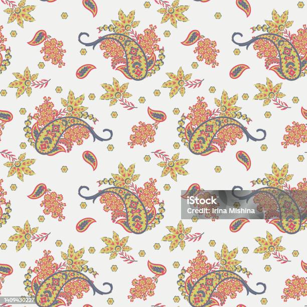 Seamless Paisley Pattern In Indian Batik Style Floral Vector