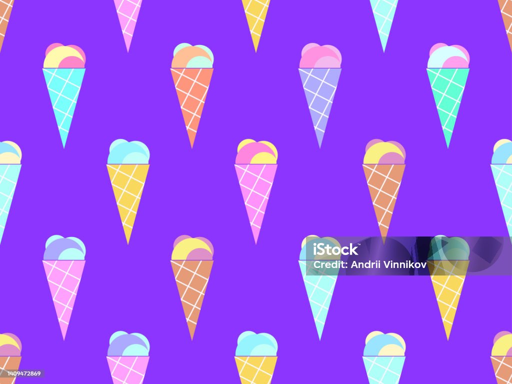 Ice Cream Cone Seamless Pattern Ice Cream In A Waferstyle On Violet
