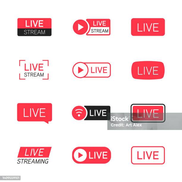 Set Tombol Merah Dan Simbol Ikon Streaming Langsung Diisolasi Pada ... Set Tombol Merah Dan Simbol Ikon Streaming Langsung Diisolasi Pada ...