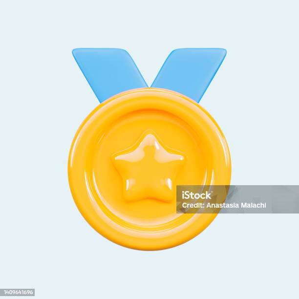 Rendu 3d Médaille Dor Illustration Vectorielle Minimale Icône Isolée