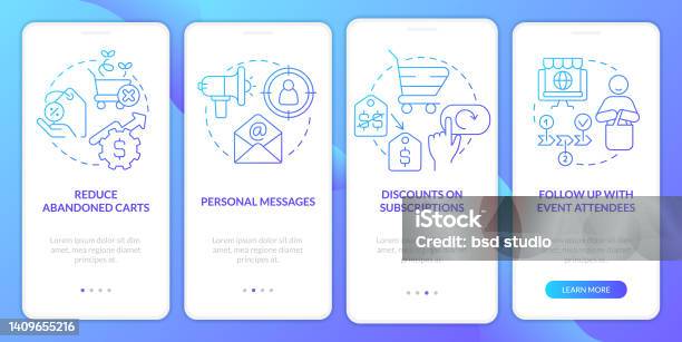Strategi Diskon Layar Aplikasi Seluler Onboarding Gradien Biru
