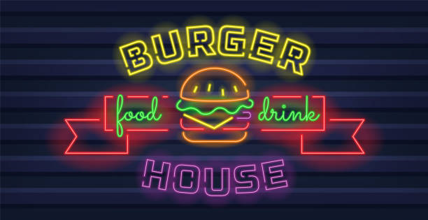 Free Stock Photo of Neon Burger Hungry sign in a dark diner setting ...