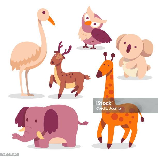 Ensemble Danimaux Mignons Dans Le Style Dessin Animé Vecteurs Libres De