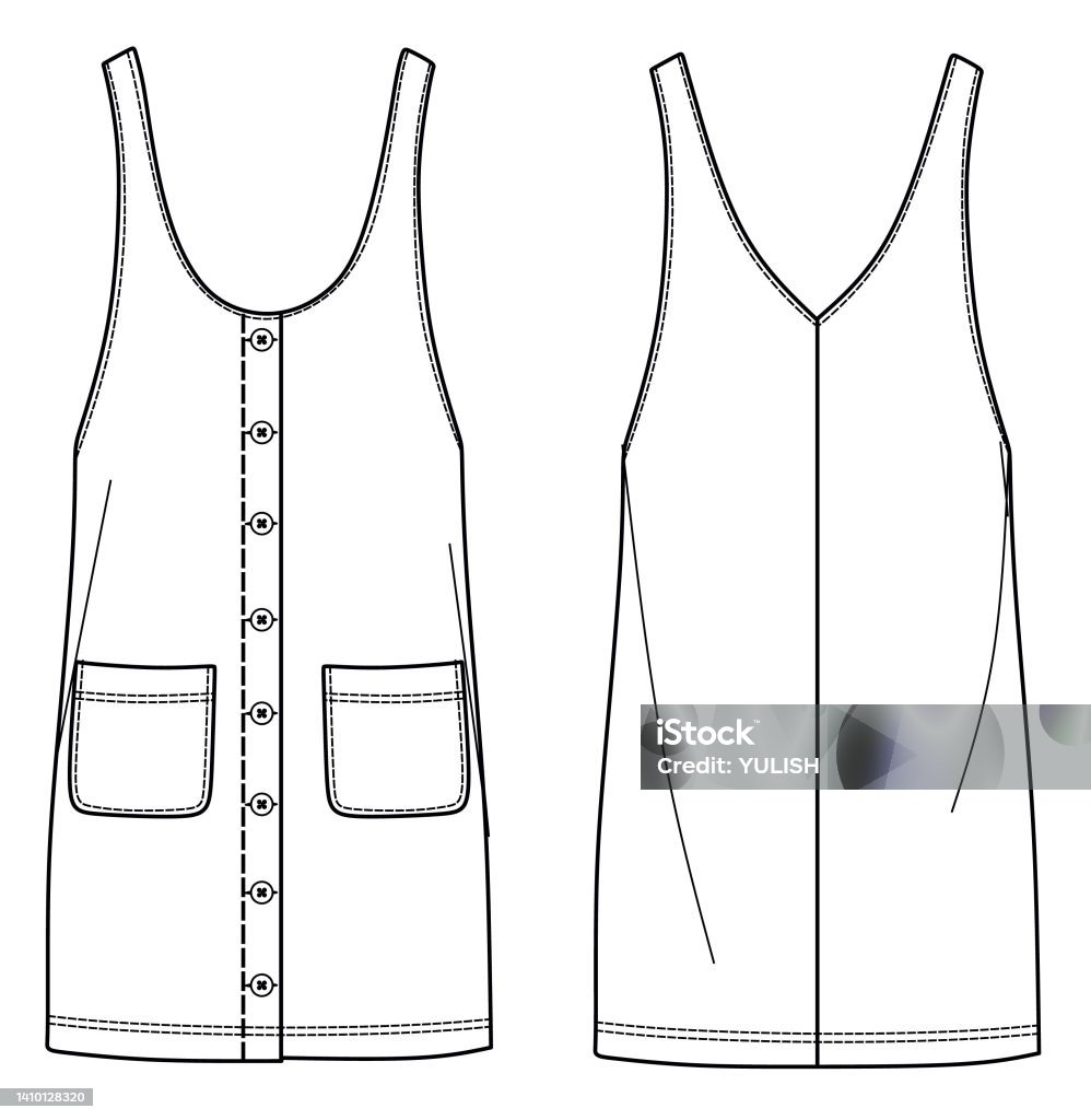 Vector Dungaree Robe Mode Cad Femme Mini Robe Dessin Technique Avec 2