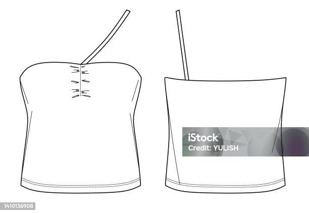 Vector Strapless Top Technical Drawing Women Crop Top With Straps Fashion Cad Template Sketch