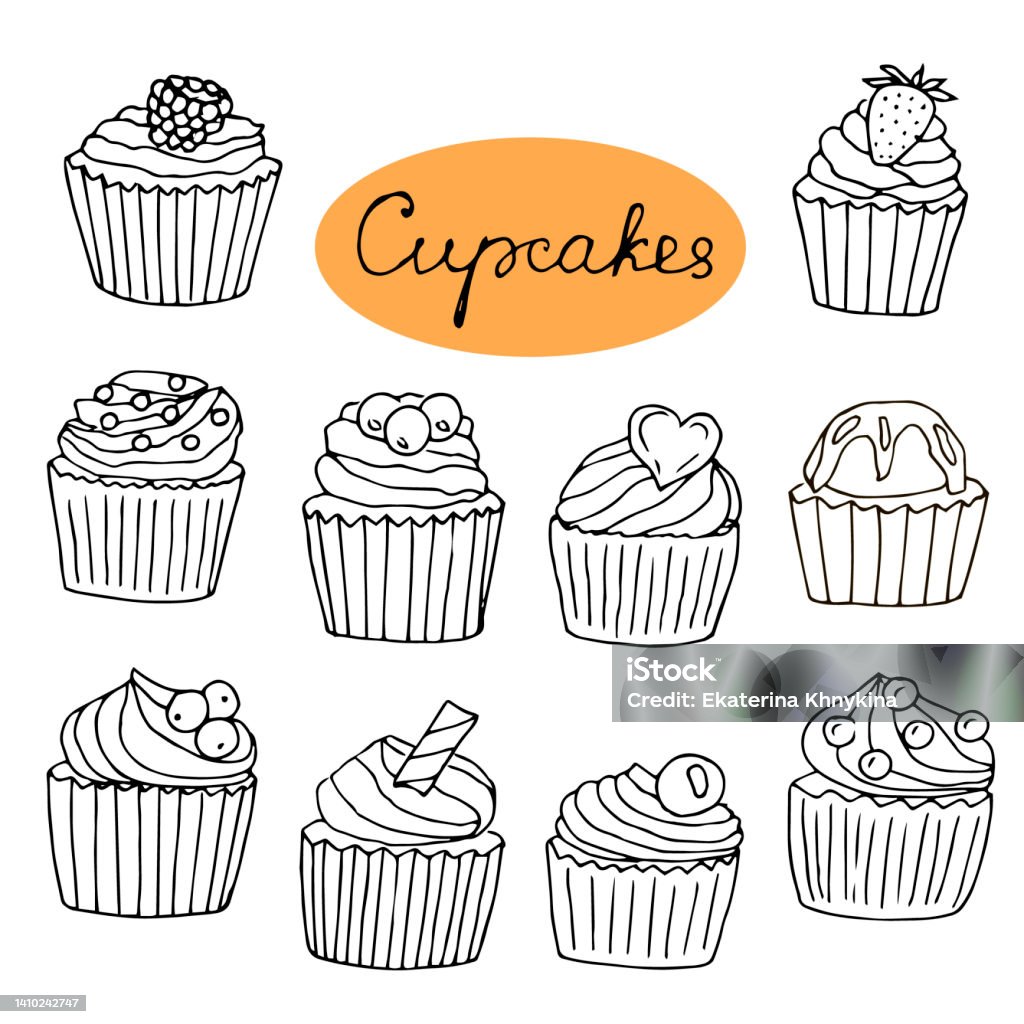 Ilustración De Cupcakes Conjunto Ilustración Vectorial Garabatos De