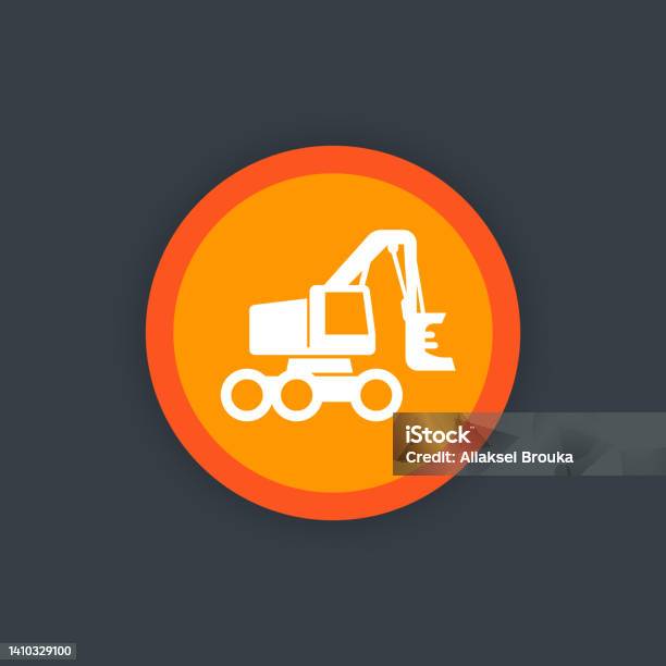 Forest Harvester Icon Wheeled Feller Buncher Timber Harvesting Machine Vector Illustration Stock
