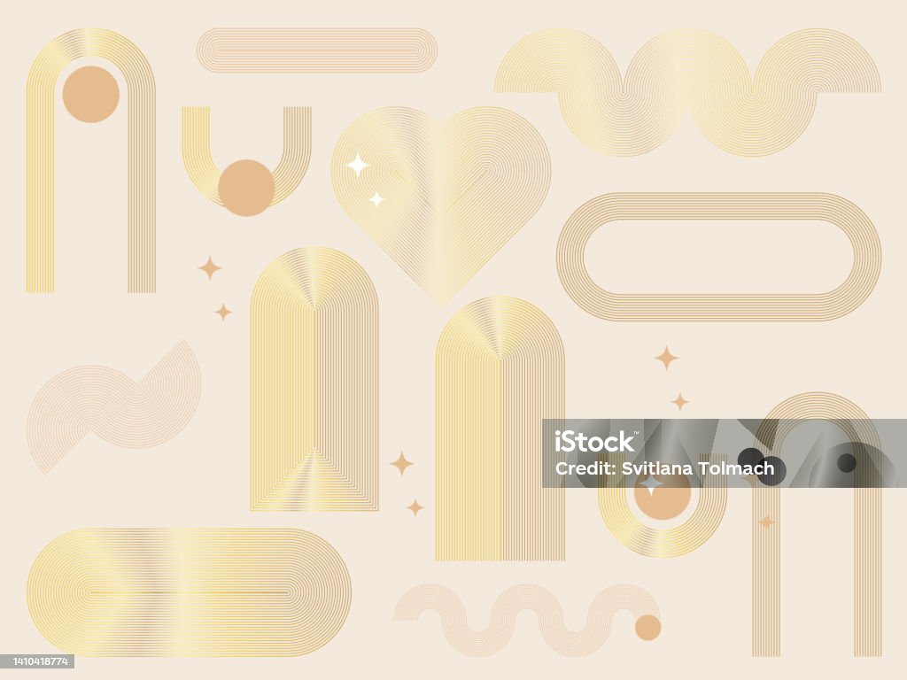 Abstrak Boho Estetika Geometris Bentuk Set Desain Garis Abad