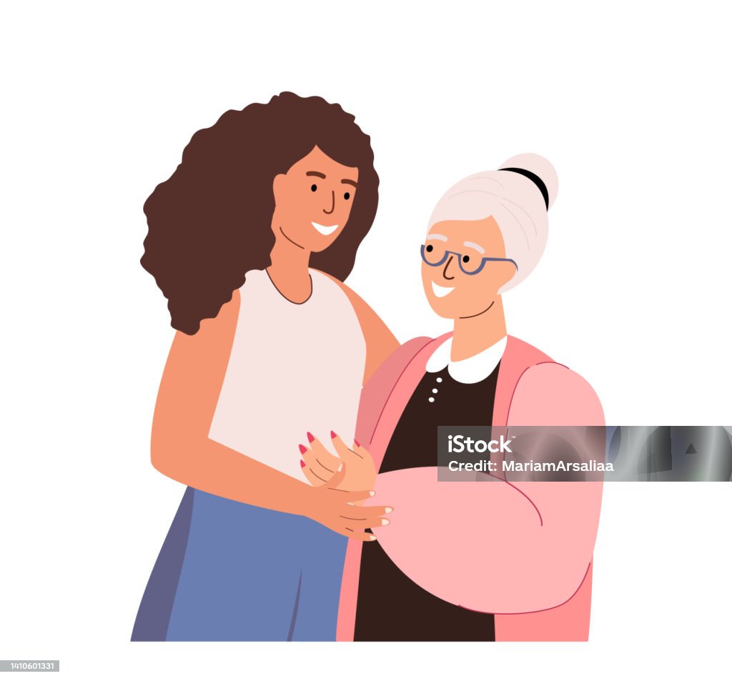 Happy Adult Daughter Hugging Old Mother Feel Love Suport To Each