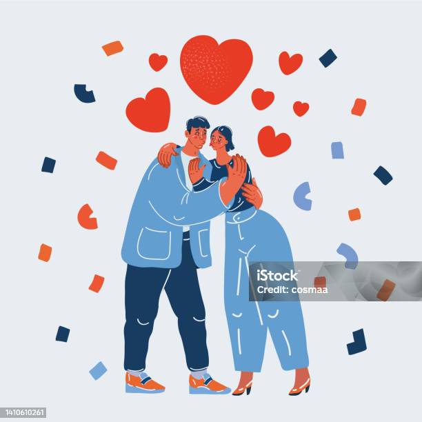 Illustration Vectorielle Dun Couple Qui Sembrasse Et Sembrasse Vecteurs