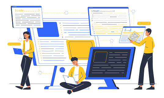 Programming Engineers Software Developers And Web Designers Concept Script Coding Web