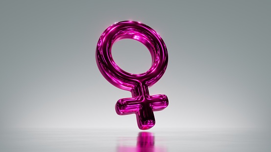 Renderizado 3d Símbolo De Género Femenino Metálico Signo De Venus Rosa