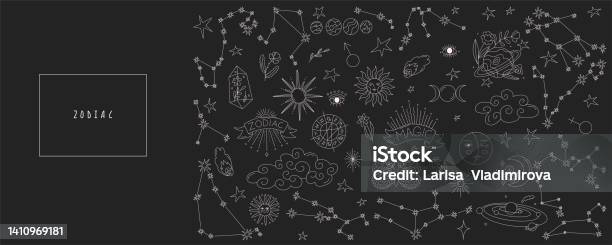 Koleksi Ikon Mistis Dan Astrologi Tato Astro Dekorasi Untuk Bagan