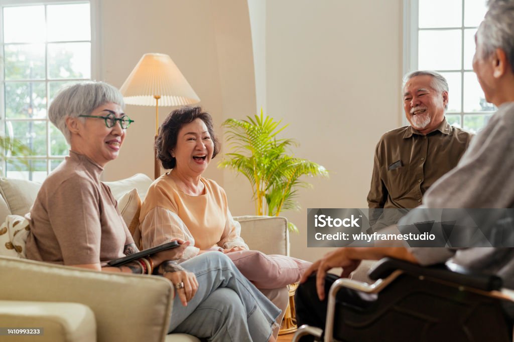 Old Senior Asian Friends Retired People Hapiness Positive Laugh Smile