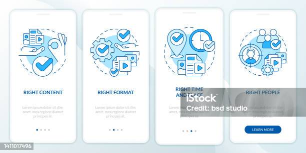 Prinsip Konten Biru Onboarding Layar Aplikasi Seluler Ilustrasi Stok