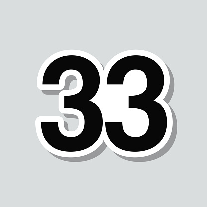 33 Number Thirtythree Icon Sticker On Gray Background Stock