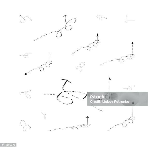 Ensemble De Griffonnages Fléchés Direction De La Courbe Flèche