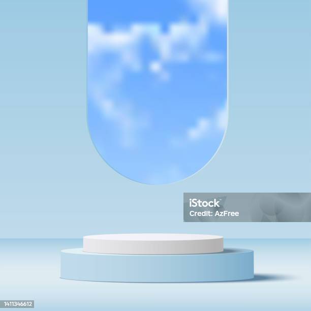 Podium Biru 3d Dan Pemandangan Dinding Biru Minimal Podium 3d