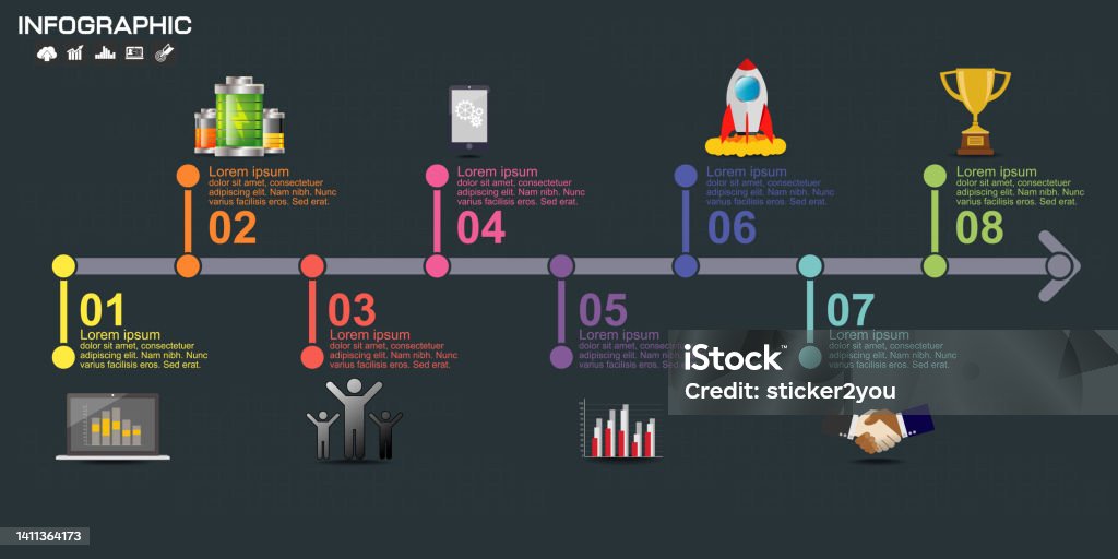 Timeline Infographic Chart With Many Color Vector Design Template Stock