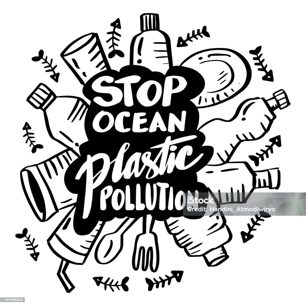 Stop Ocean Plastic Pollution Poster Ecological Campaign Stock